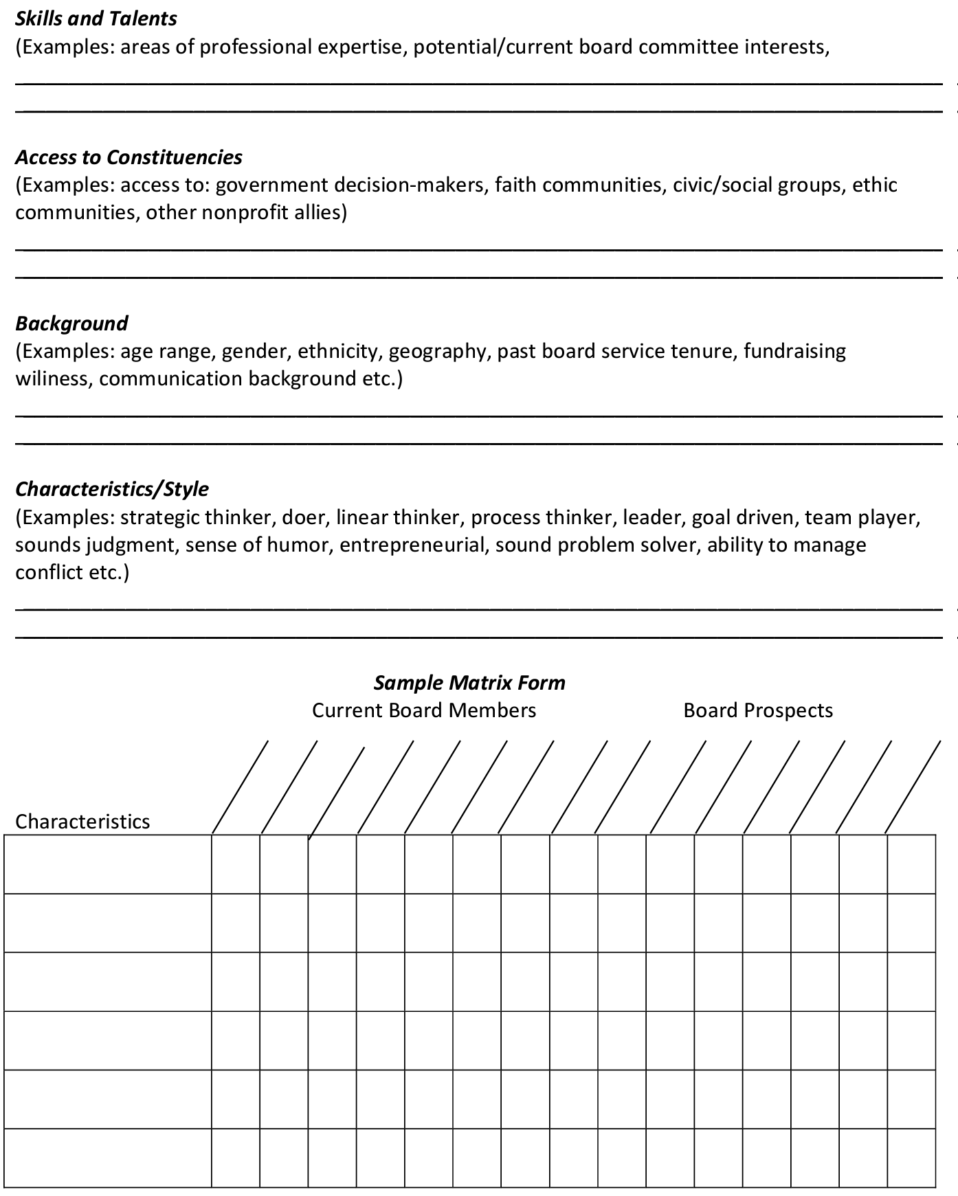 Board Recruitment Matrix | The Foraker Group